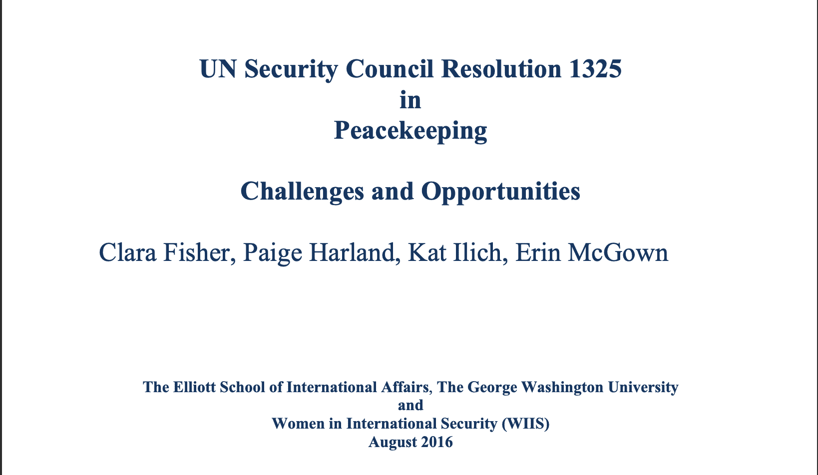 The “1325@25” Initiative - Women In International Security